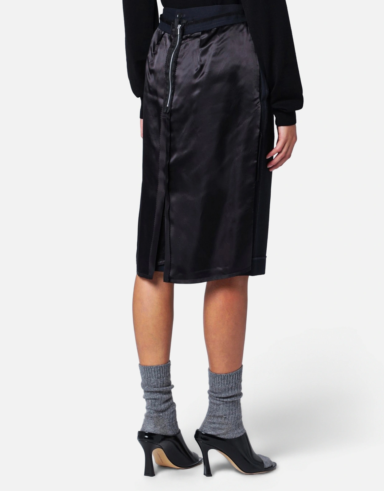 Maison Margiela Satin Side Panels Wool Blend Midi Straight Skirt ...