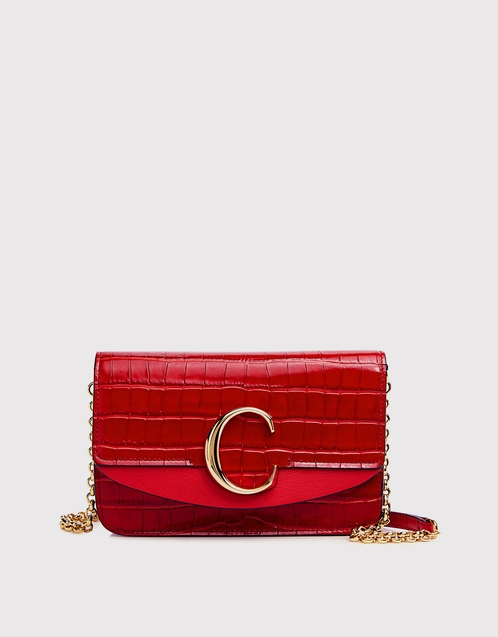 Chloé Chloé C Embossed Croc Chain Clutch Bag (Clutch Bags) IFCHIC.COM